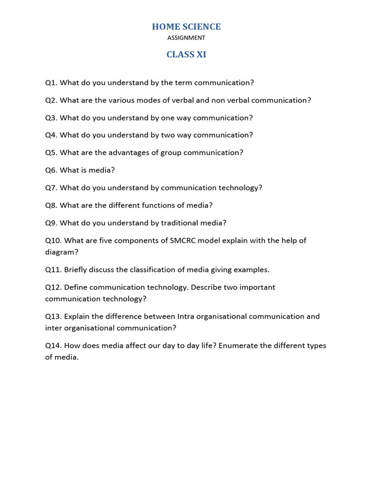 HOME SCIENCE CLASS XI ASSIGNMENT 2 | PDF