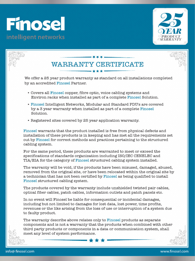 Warranty Certificate Finosel | PDF