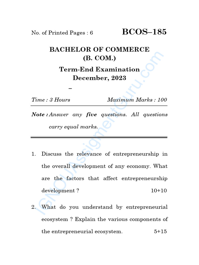 Dec - 2023 BCOS-185 | PDF | Entrepreneurship | Innovation