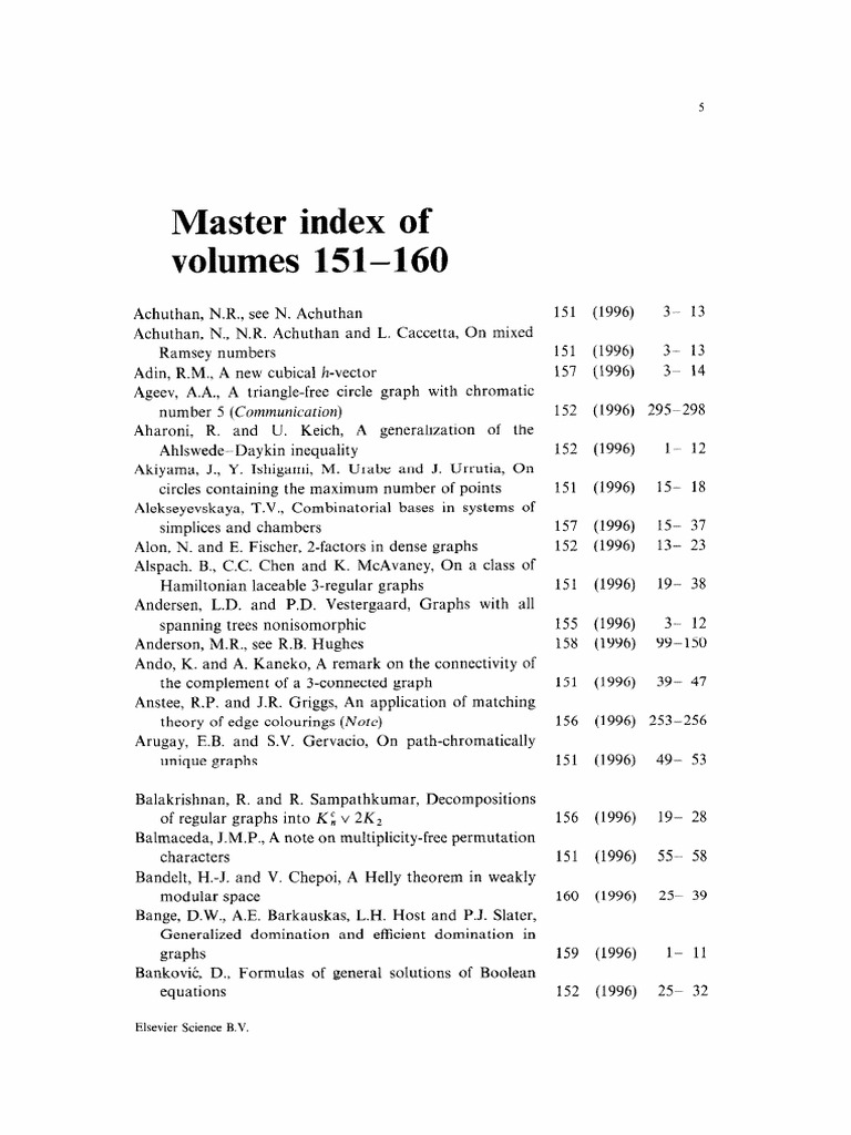 Index To Volumes 151-160 | PDF | Combinatorics | Discrete Mathematics