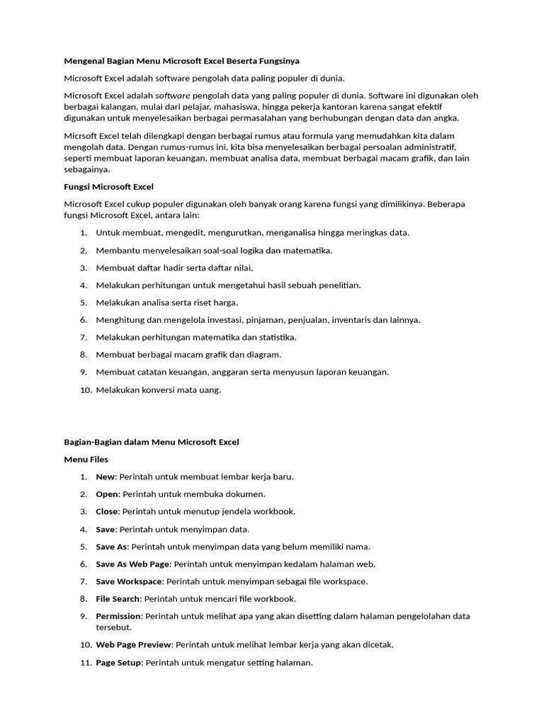 Mengenal Bagian Menu Microsoft Excel Beserta Fungsinya | PDF