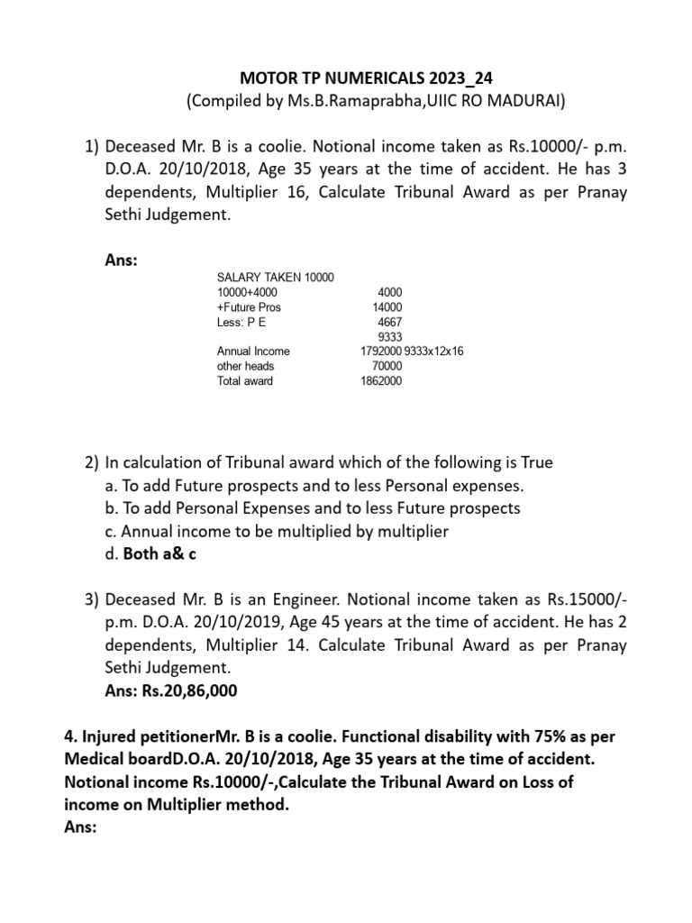 MOTOR TP NUMERICALS 2023 | PDF | Economies | Taxes