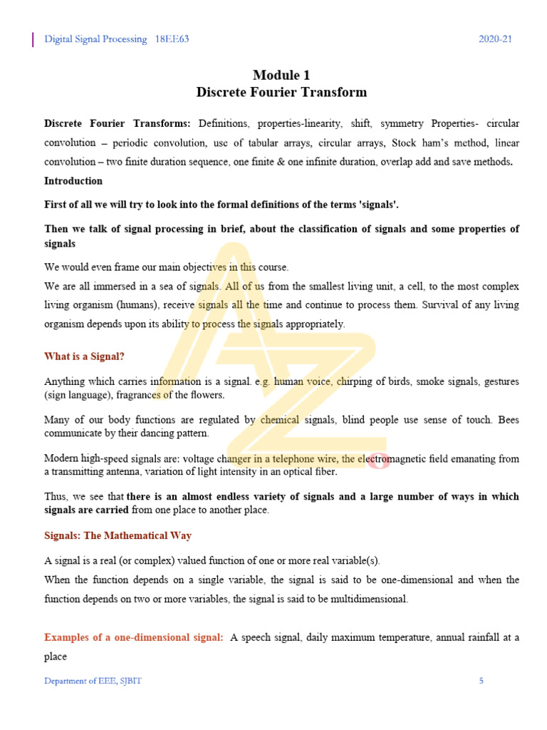 DSP Mod1@AzDOCUMENTS - in | PDF | Discrete Fourier Transform | Digital Signal Processing
