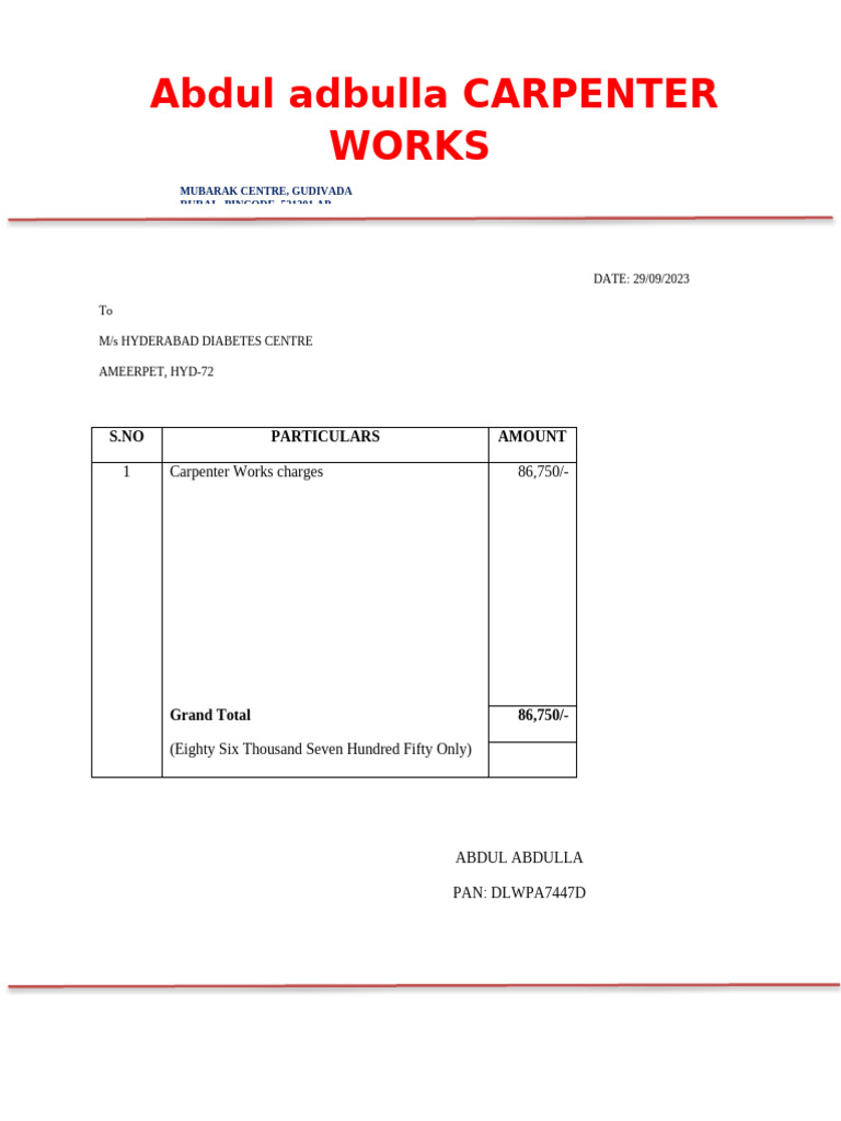 Carpenter Invoice | PDF