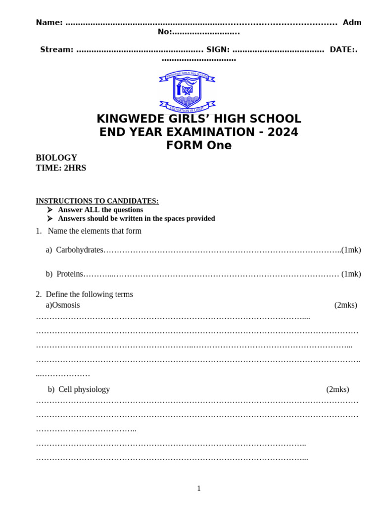 F1 BIO ET3 QN | PDF | Cell Biology | Biology