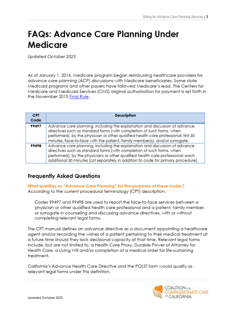 Acp Codesfaqs CCCC Oct2023c | PDF | Medicare (United States) | Health Care