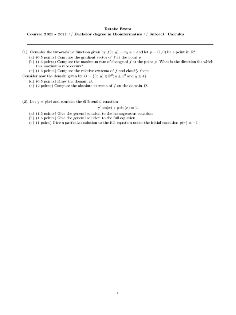 Calculus Exam Review: Gradient & Extrema | PDF | Derivative ...