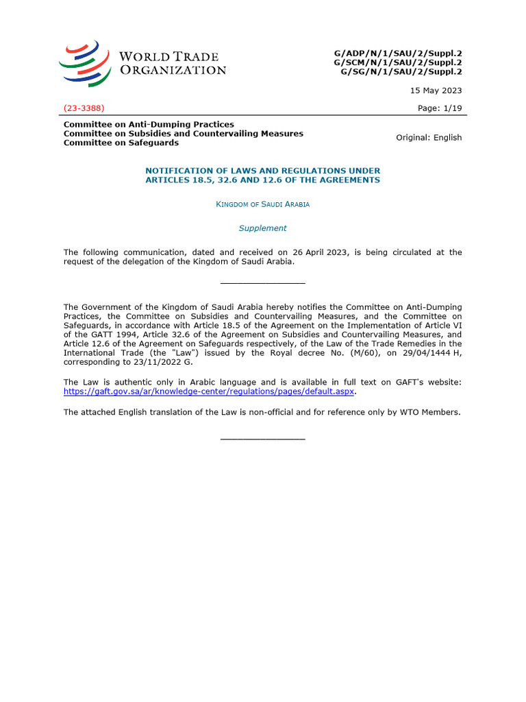 GAFT Trade Remedies Law | PDF | Dumping (Pricing Policy) | Justice