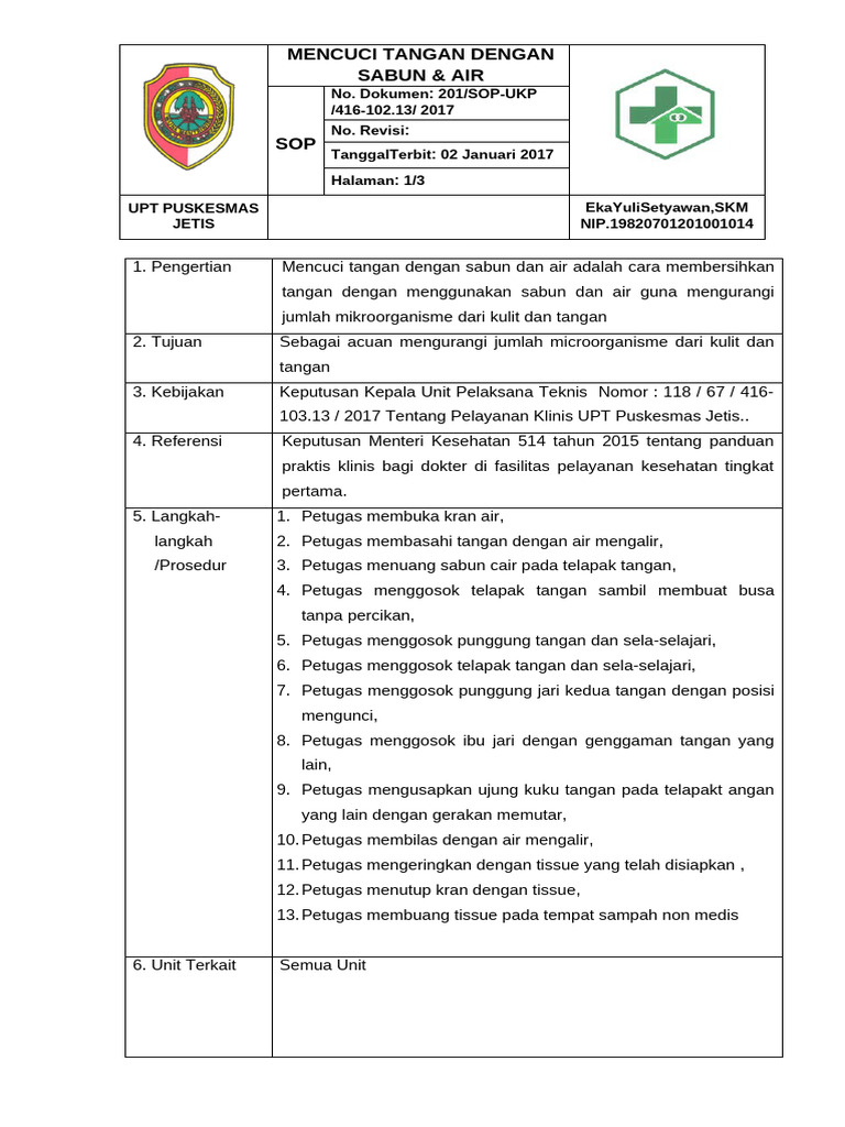 SOP Mencuci Tangan dengan Sabun | PDF