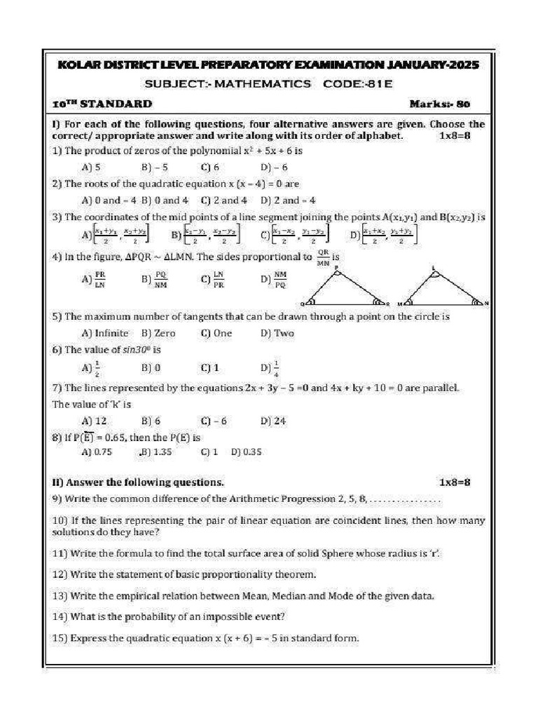Kolar Taluk Level Preparatory | PDF