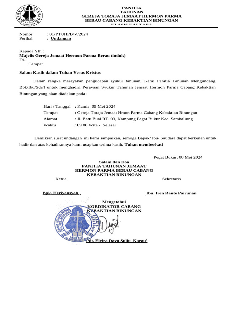 Undangan Syukur Tahunan Gereja Toraja | PDF