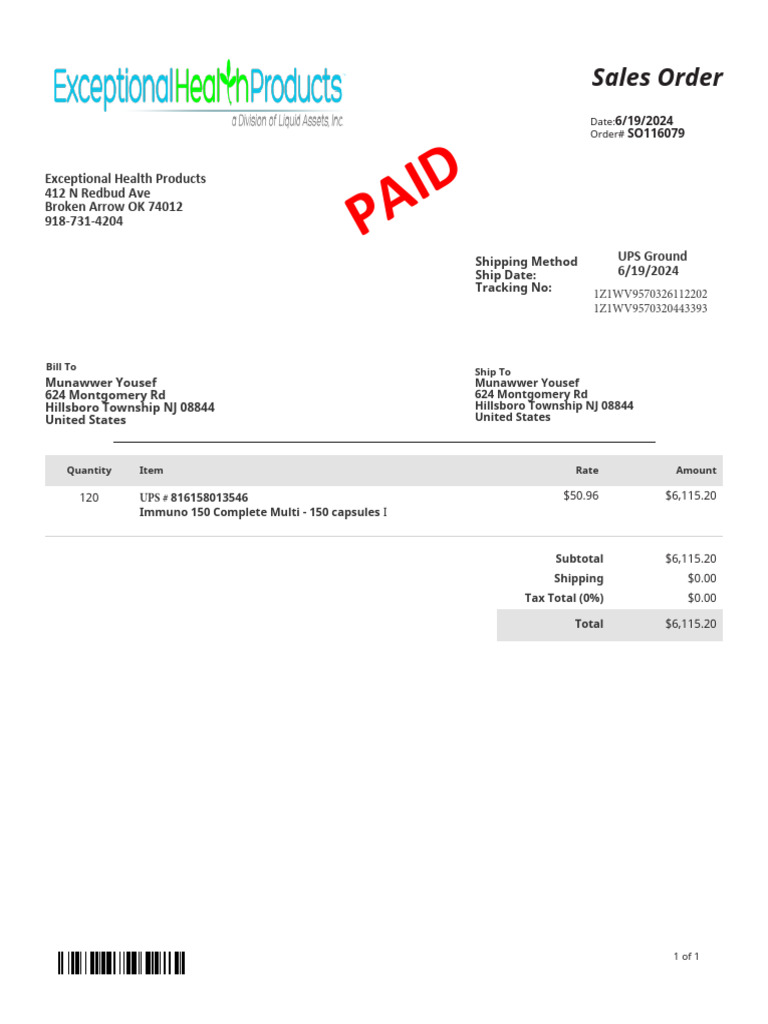 Sales Order for Immuno 150 Capsules | PDF