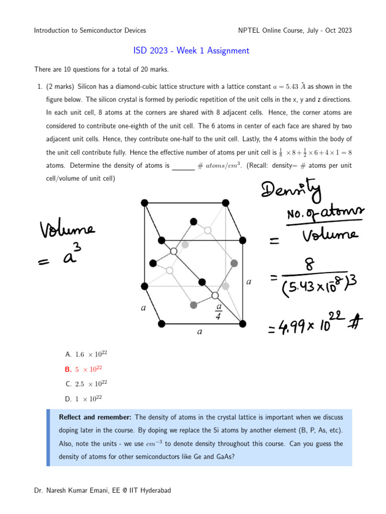 ISD Week1 Solutions Compressed | PDF | Electronvolt | Doping (Semiconductor)