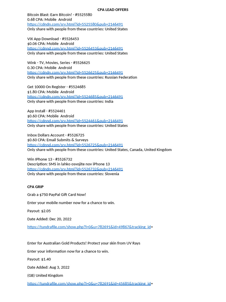 Cpa Lead Offers | PDF | Physical Fitness | Weight Loss