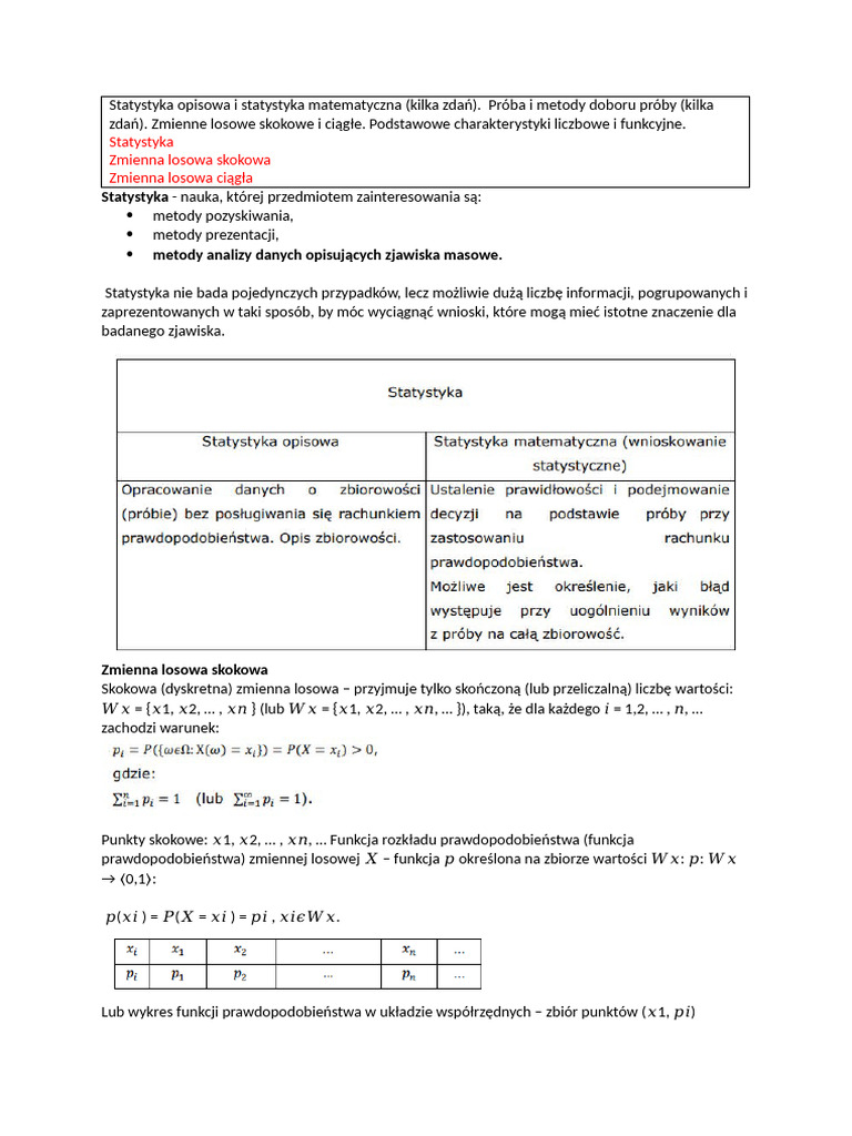 Wyk - Ad - Statystyka - Notatki - Odt Filename UTF - 8''wykład - Statystyka - Notatki | PDF