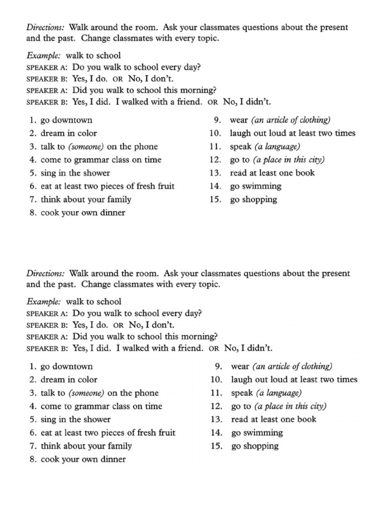 Ask Answer Verb Present Past 5A Jan'20 | PDF