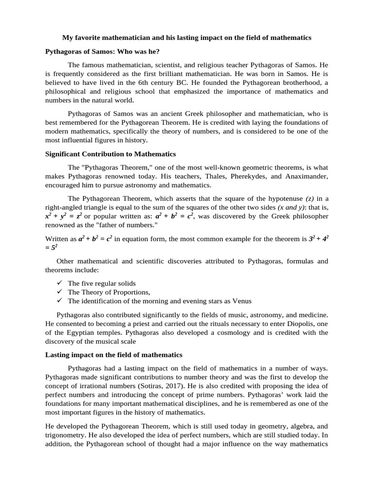 My favorite mathematician and his lasting impact on the field of ...