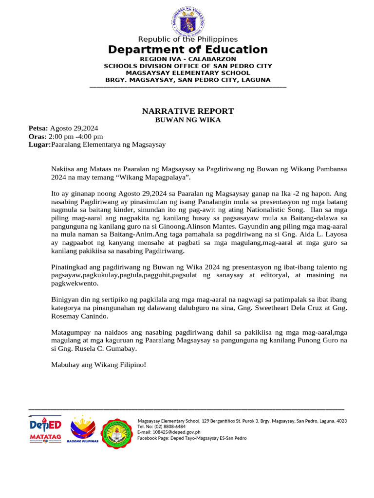 Narrative Buwan NG Wika 2024 - 124513 | PDF