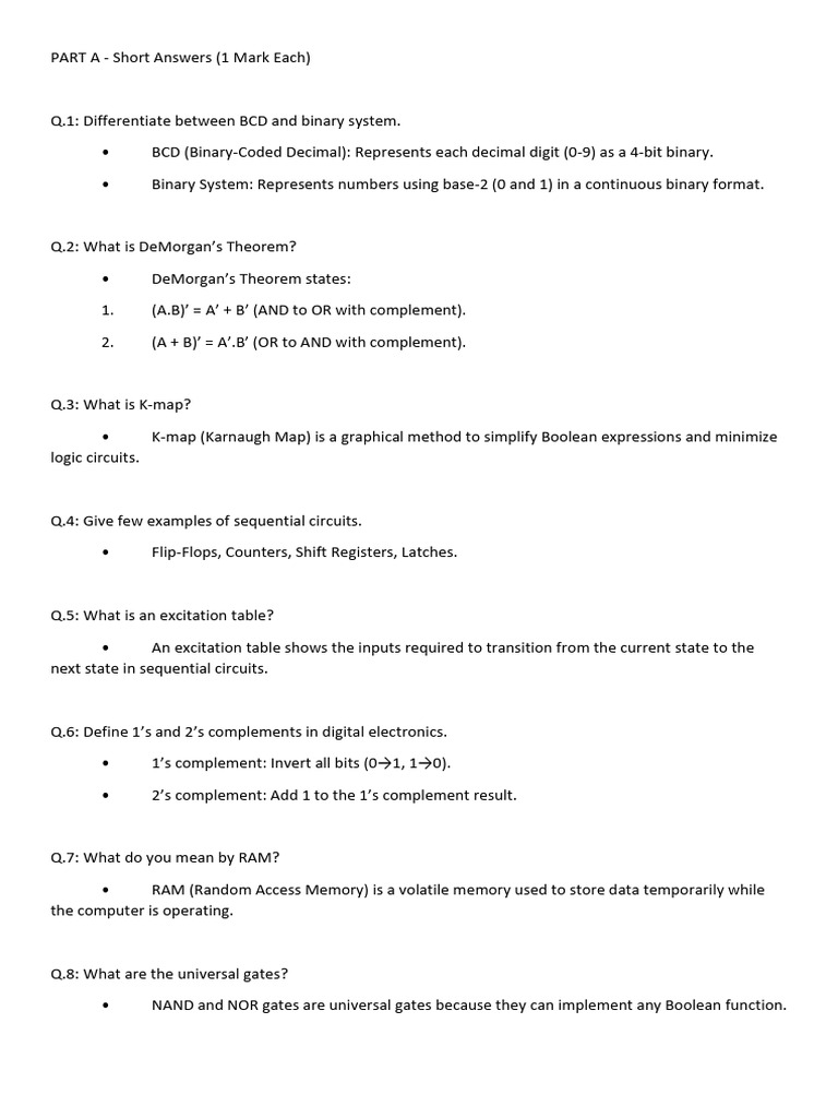 Summary of Digital Electronics Notes (B.Tech) | PDF | Logic Gate ...