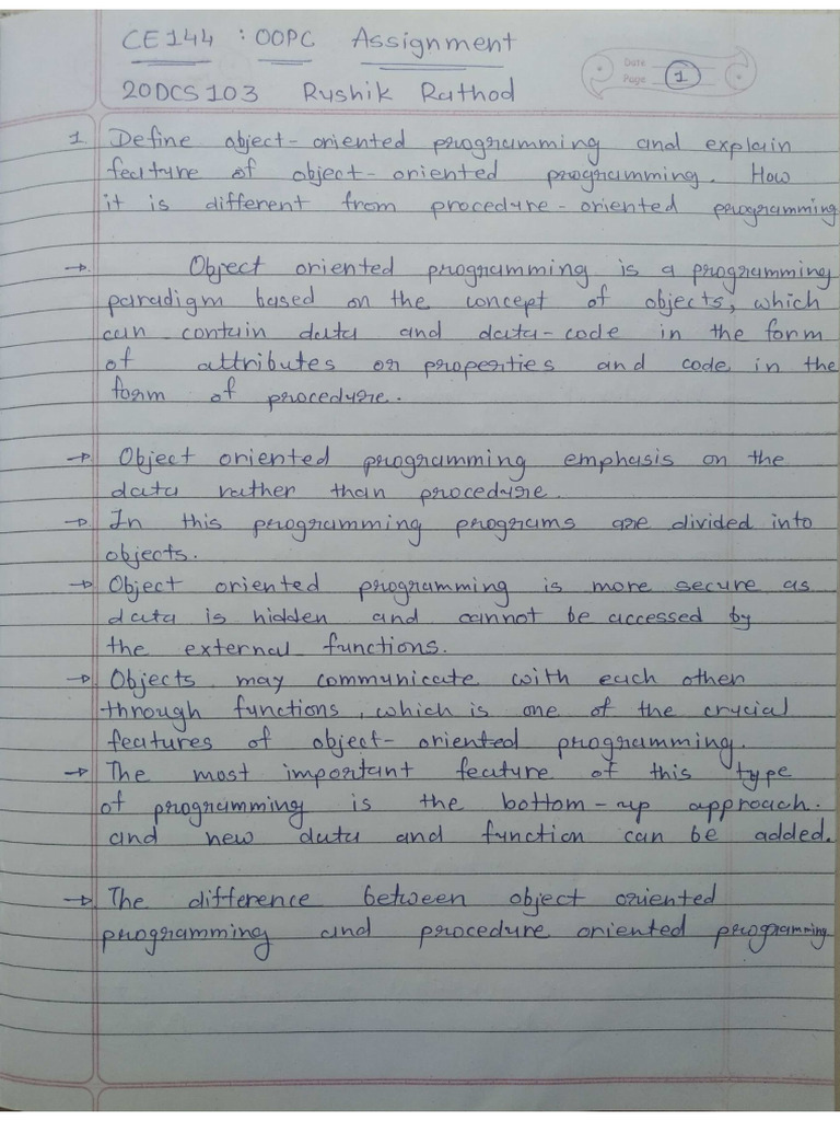 20DCS103 CE144 OOPC Assignment 1 | PDF