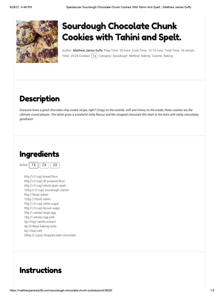 Spectacular Sourdough Chocolate Chunk Cookies With Tahini and Spelt ...