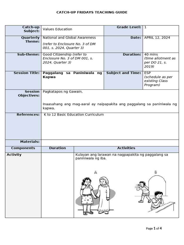 GRADE 1 - Catch-Up Friday_April 12 | PDF