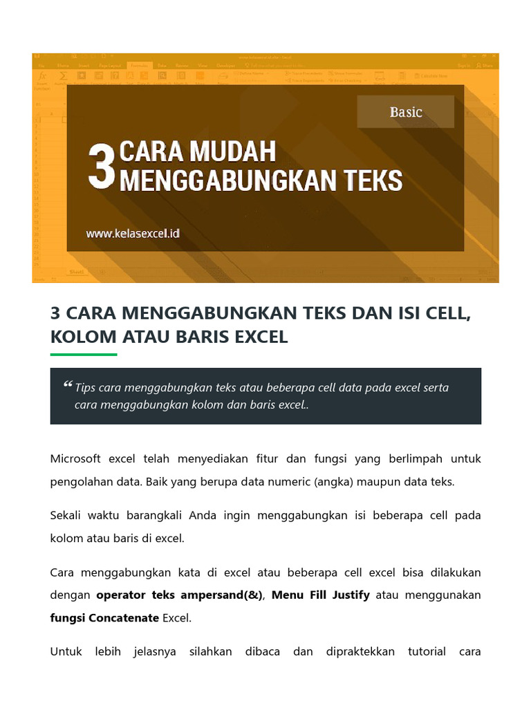 3 Cara Menggabungkan Teks Dan Isi Cell, Kolom Atau Baris Excel | PDF