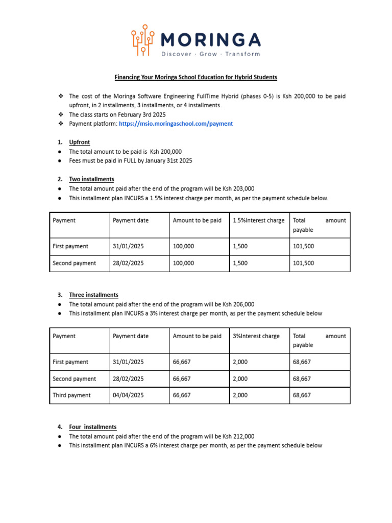 Financing Moringa Software Engineering FI Hybrid in Person Installment Plan SDF FT 13 14 Feb 3rd ...
