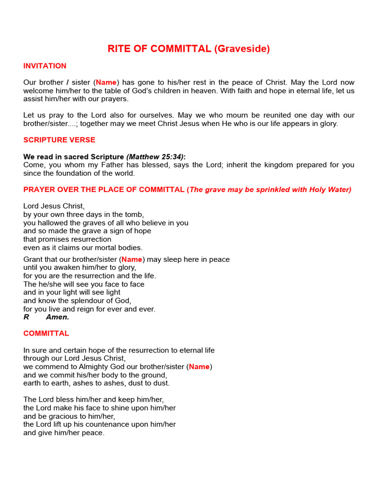 Rite of Committal Family | PDF | Eternal Life (Christianity) | Prayer