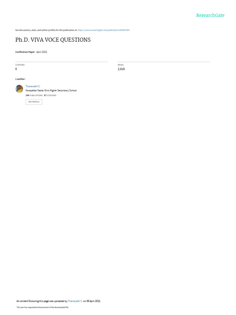 PhD VIVA Voce Model Questions Guide | PDF | Statistics | F Test