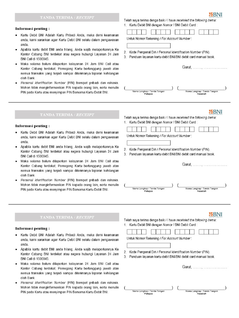 Tanda Terima Bni | PDF