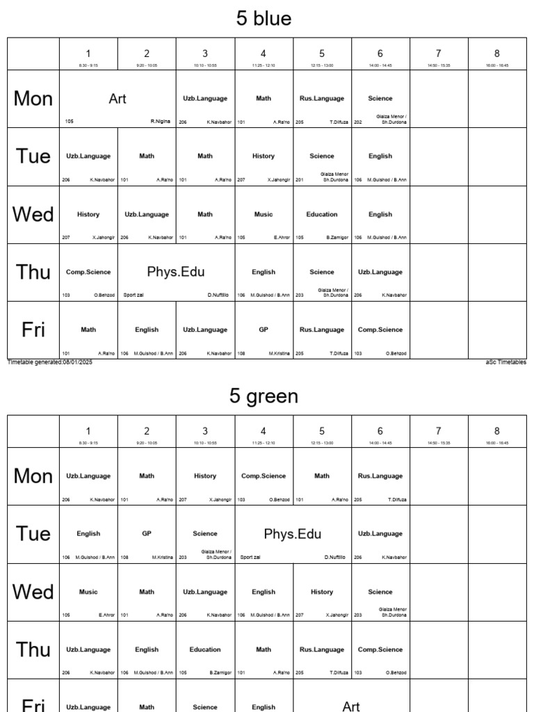 Timetable 2025 For Classes | PDF | Science