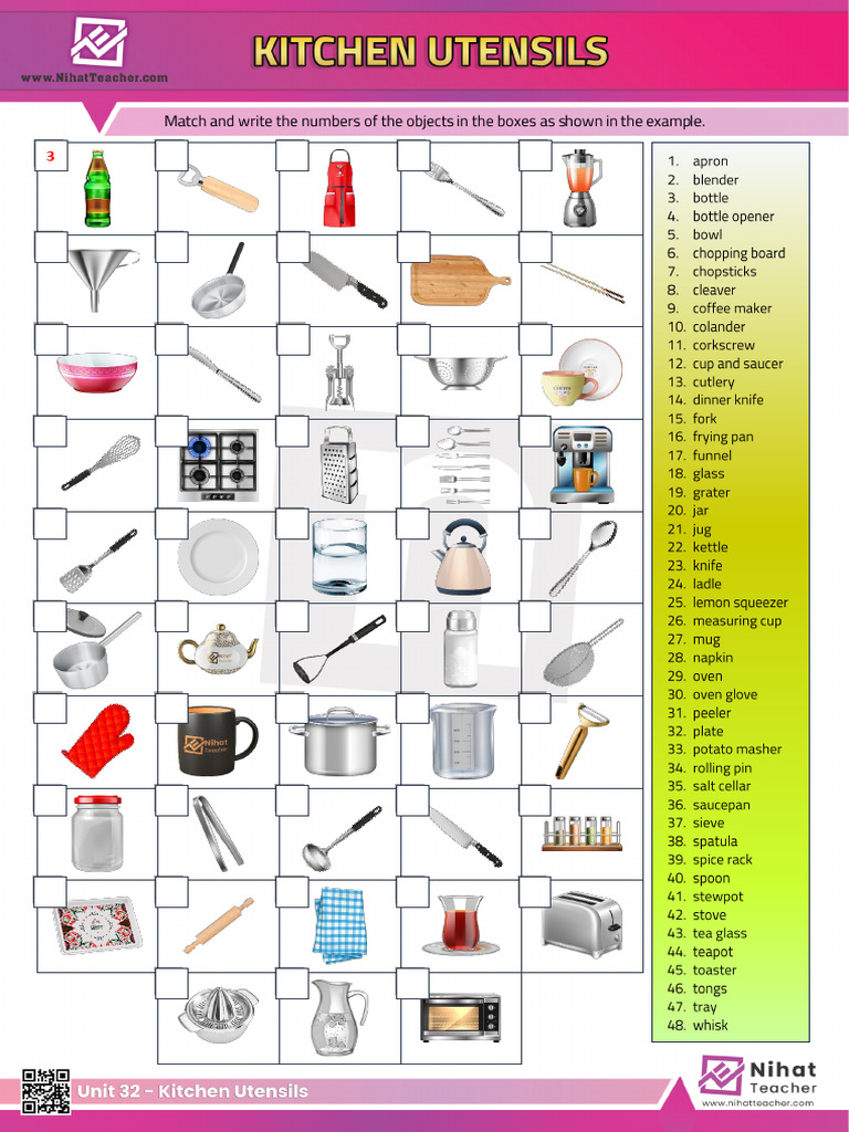 Unit 32 - Kitchen Utensils Worksheet 1 | PDF