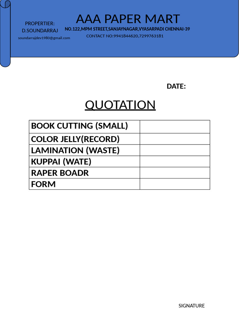 Quotation for Paper Cutting Services | PDF