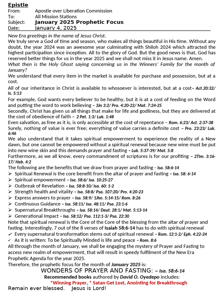January 2025 Prophetic Focus | PDF | Jesus | Jesus In Islam
