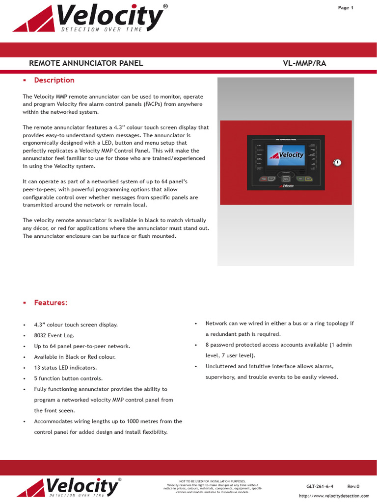 VL-MMP-RA Remote Annunciator | PDF | Electrical Wiring | Touchscreen