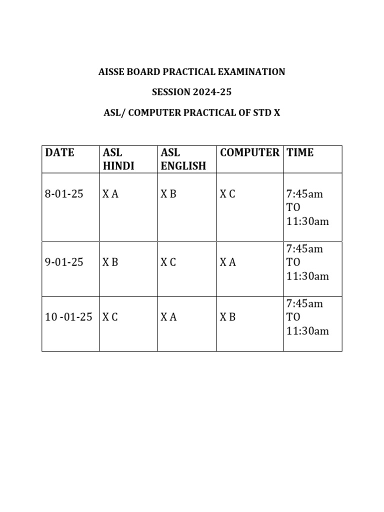 Aisse Board Practical Exam Asl-Comp STD X | PDF