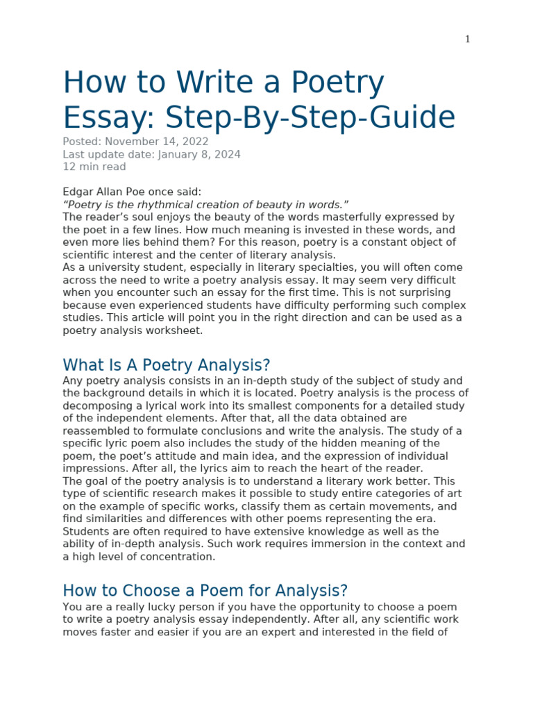 How To Write A Poetry Essay | PDF | Poetry | Essays