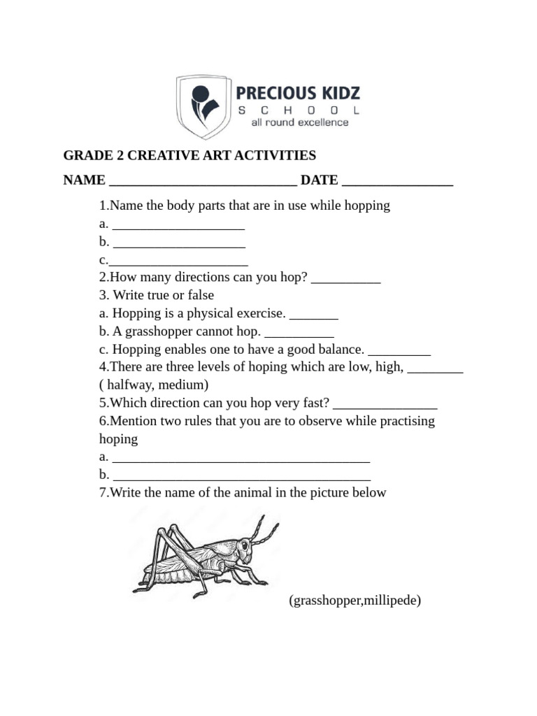 Grade 2 Hopping Activities Worksheet | PDF
