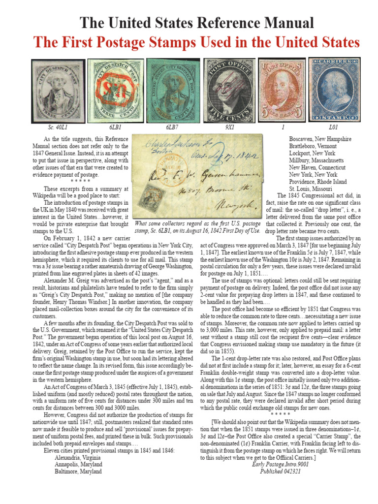 Early U.S. Postage Stamps | PDF | Postage Stamp | Mail