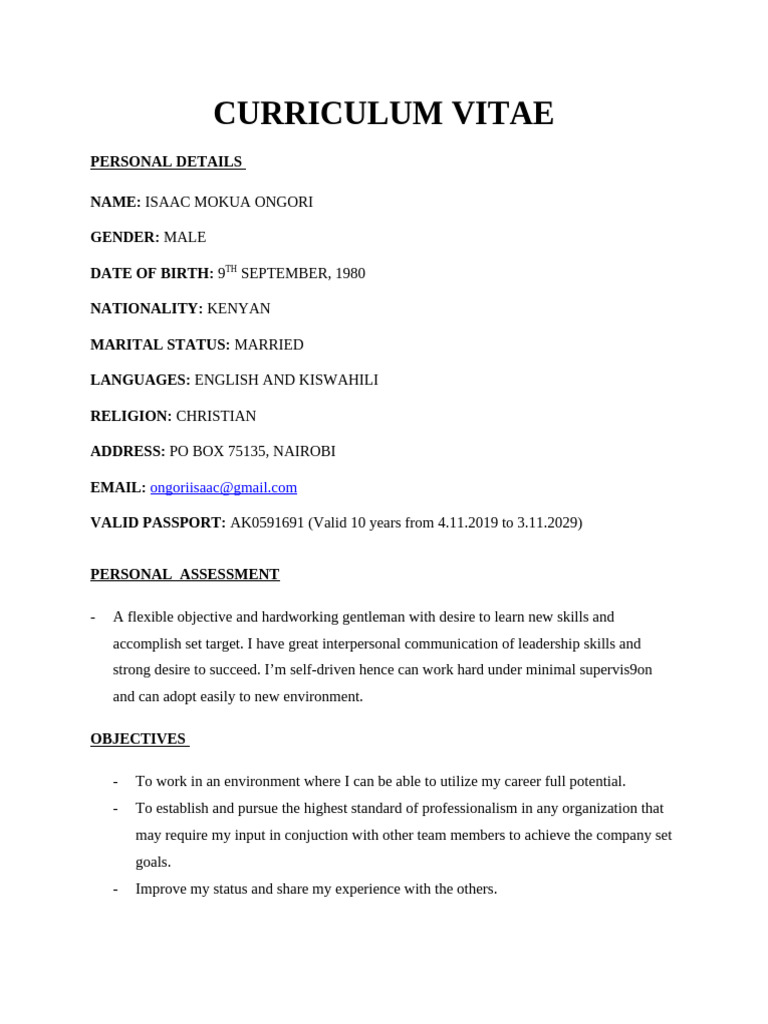 CURRICULUM VITAE - ISAAC MOKUA | PDF