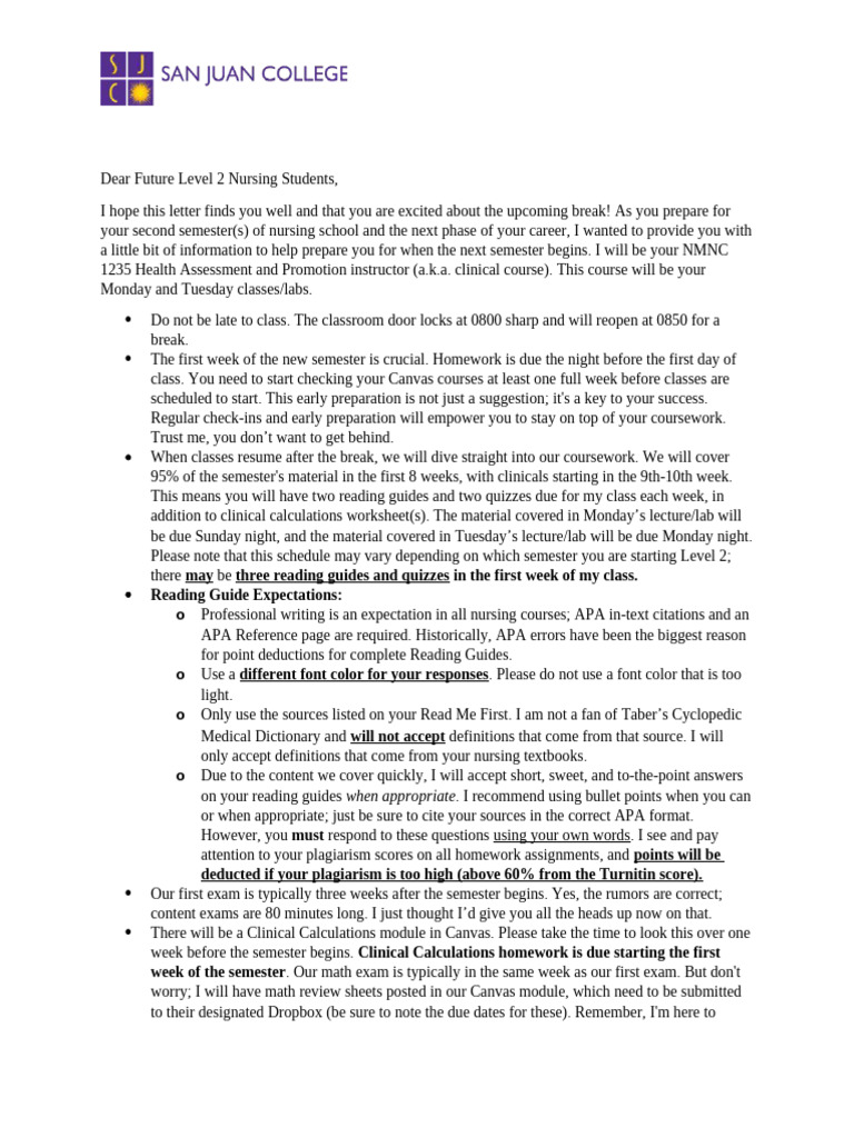 Dear Future Level 2 Nursing Students-1 | PDF | Apa Style