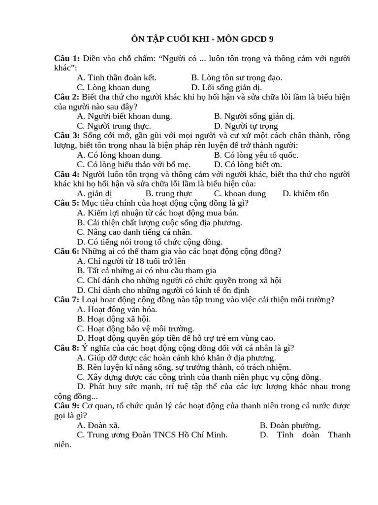 ôn tập GDCD 9 | PDF