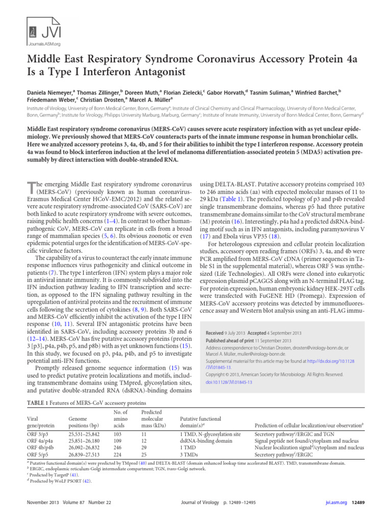 2013 Middle East Respiratory Syndrome Coronavirus Accessory Protein 4a is a Type I Interferon ...