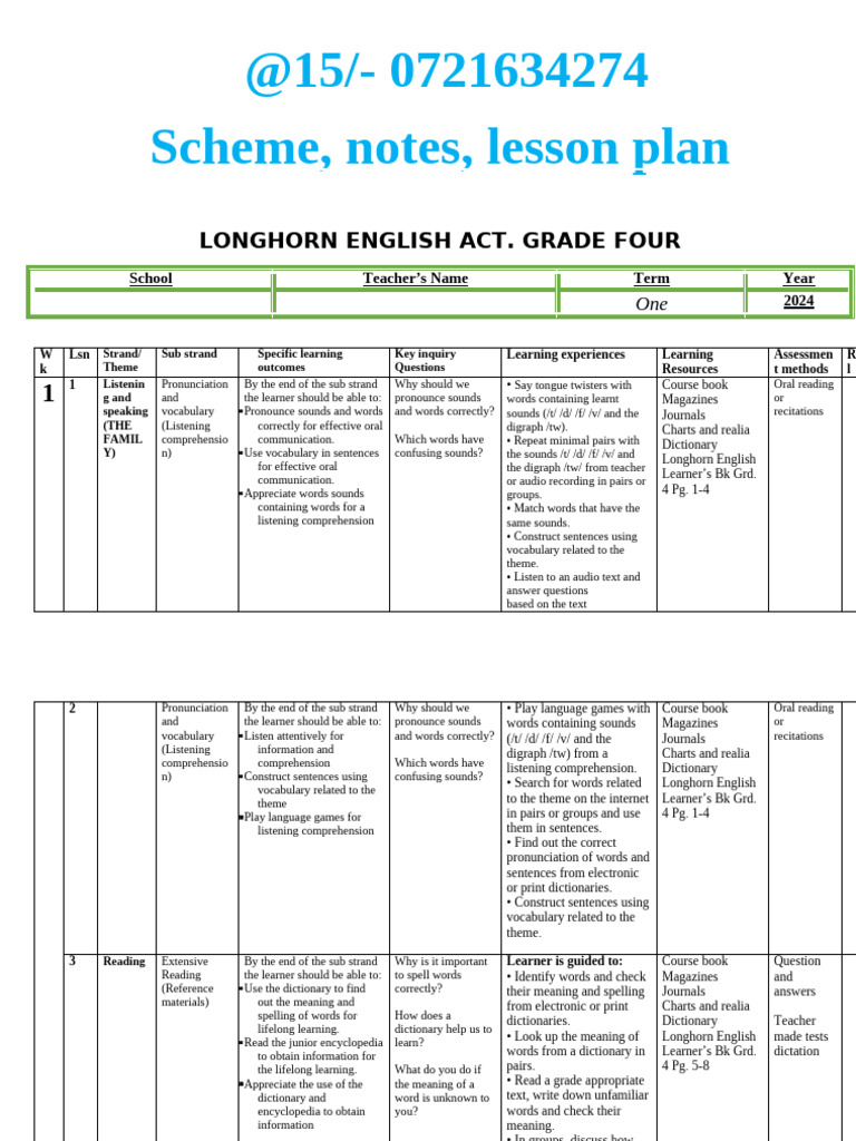 Grade 4 English Lesson Plans & Activities | PDF | Reading Comprehension ...