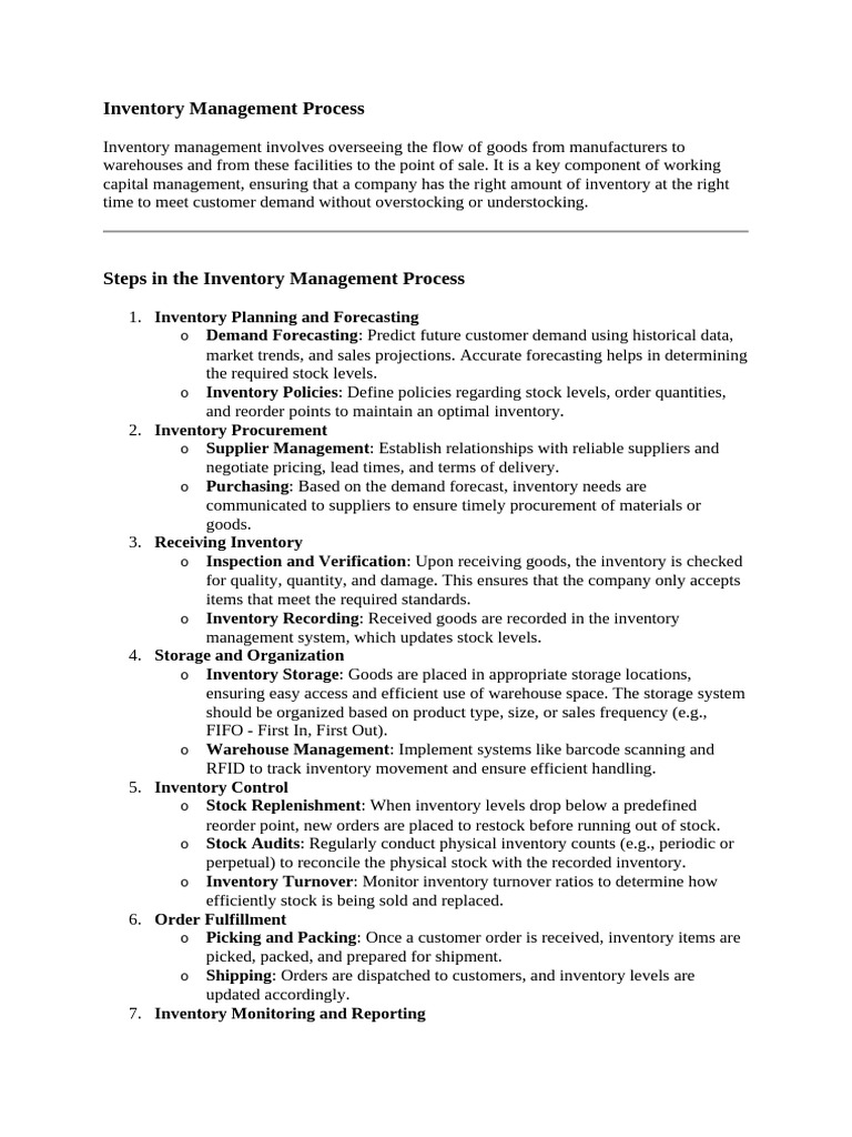 Inventory Management Process | PDF | Inventory | Warehouse