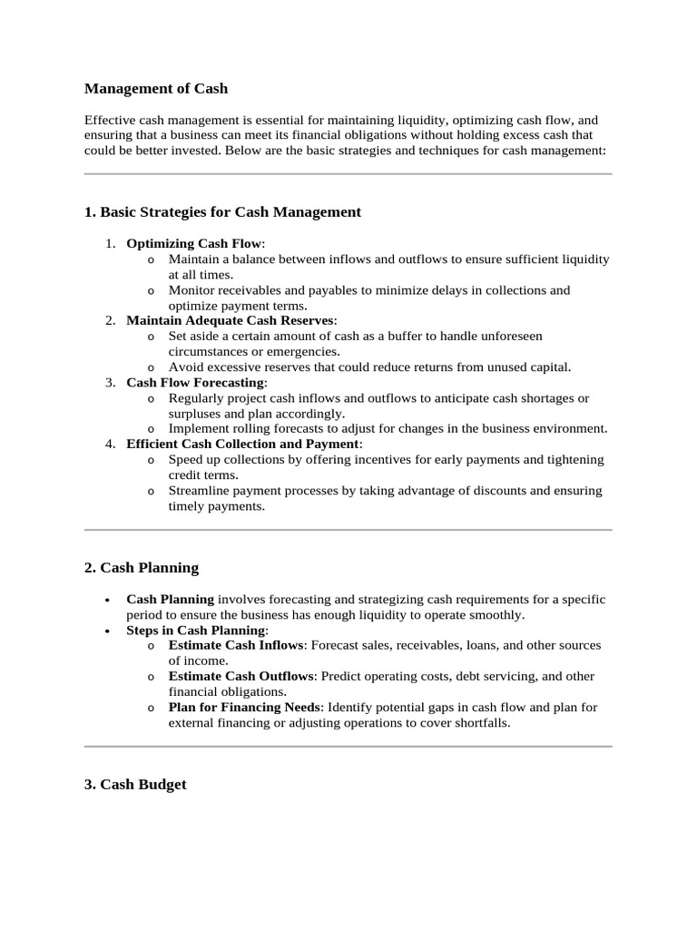 Management of Cash | PDF | Market Liquidity | Cash