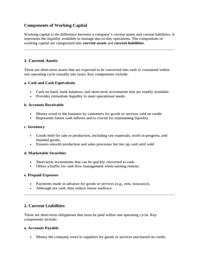 Components of Working Capital | PDF | Expense | Working Capital
