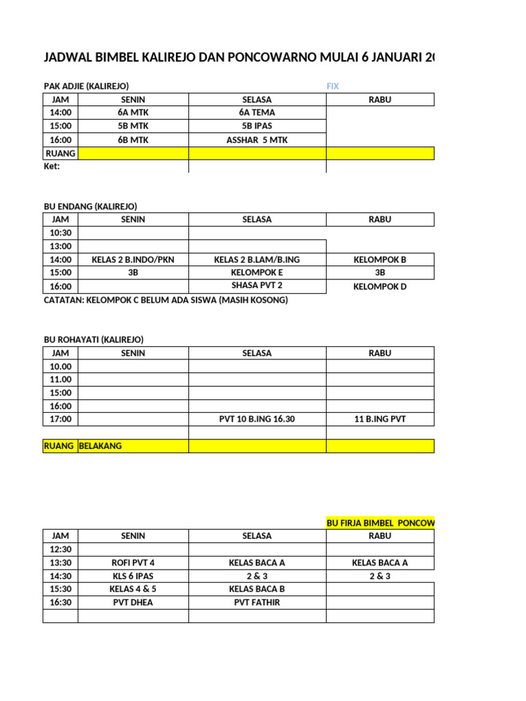 JADWAL LES MULAI 6 JANUARI 2025. Baru | PDF