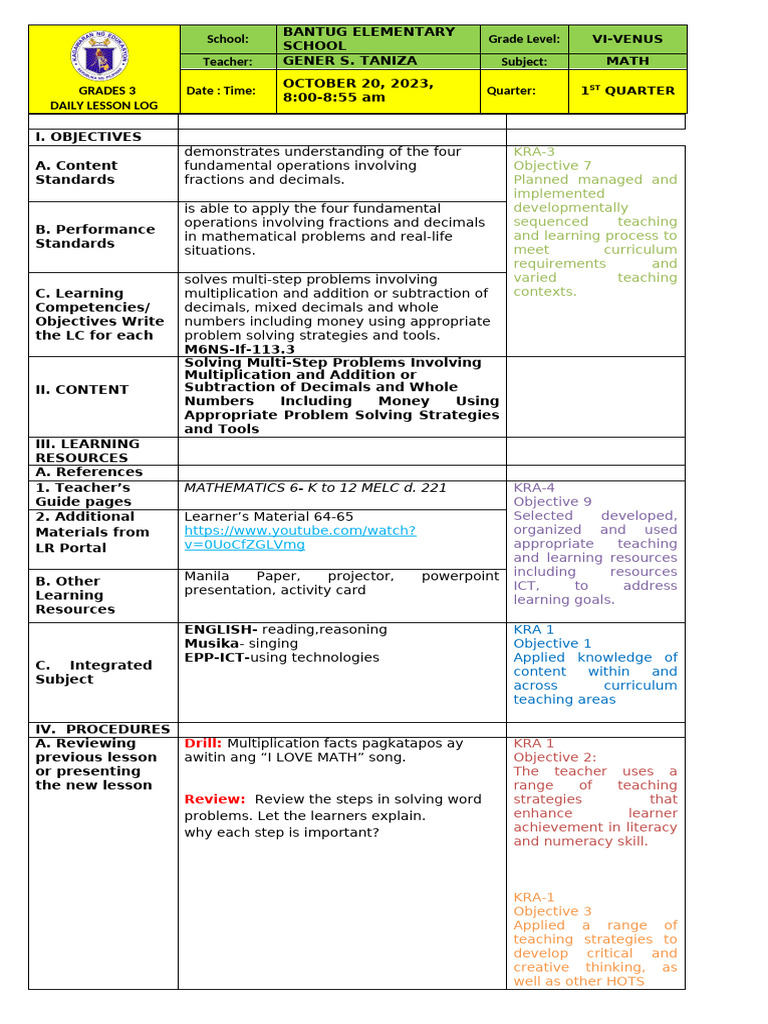 Gst Cot Dlp Math 1st Quarter Sy 2023 2024 | PDF | Learning | Curriculum